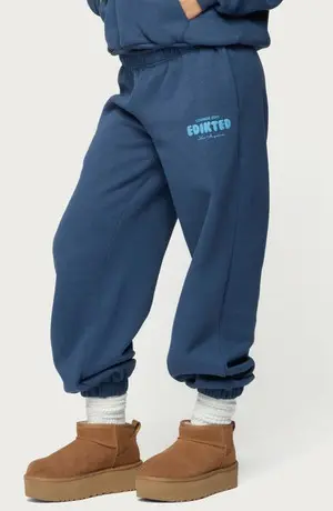 EDIKTED Lounge Edit Logo Sweatpants - Navy