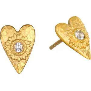 SATYA JEWELRY Sacred Connection Heart Lotus Stud Earrings - Gold