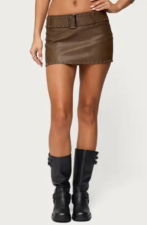 EDIKTED Studded Faux Suede Skort