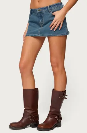 EDIKTED Low Rise Denim Mini Skirt - Blue-washed