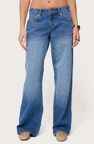 EDIKTED Lauryn Low Rise Wide Leg Jeans - Blue-washed