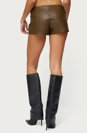EDIKTED Reese Studded Faux Leather Microshorts - Brown