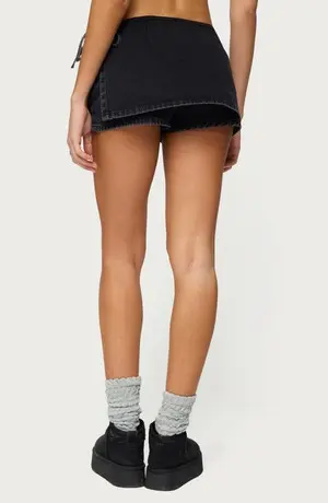 EDIKTED Giselle Low Rise Denim Miniskirt - Black-washed