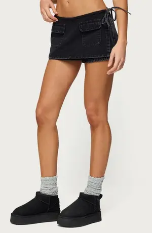 EDIKTED Giselle Low Rise Denim Miniskirt - Black-washed