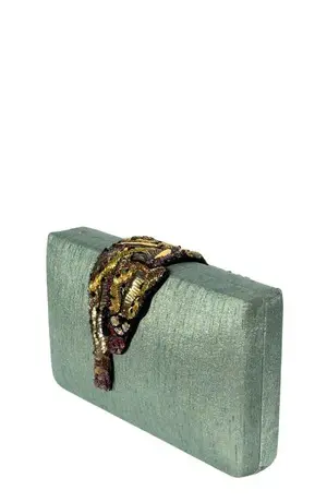 SIMITRI Raaka Hand-embroidered Clutch - Sage