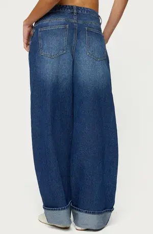 EDIKTED Kella Low-rise Baggy Wide Leg Jeans - Dark-blue-washed