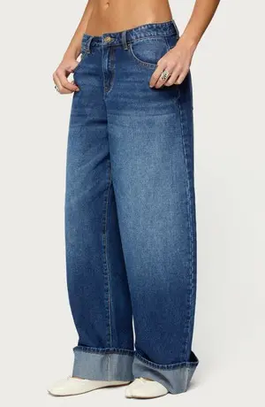 EDIKTED Kella Low-rise Baggy Wide Leg Jeans - Dark-blue-washed