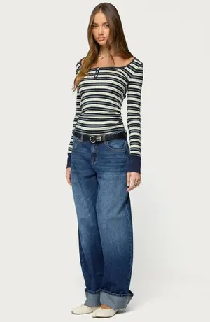 EDIKTED Kella Low-rise Baggy Wide Leg Jeans - Dark-blue-washed