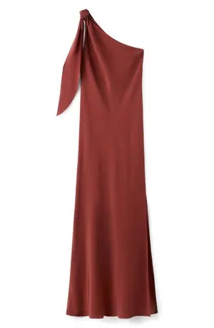 Mango Tie-strap One-shoulder Maxi Dress - Burgundy