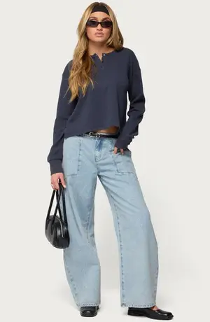 EDIKTED Jolie Low Rise Barrel Leg Jeans