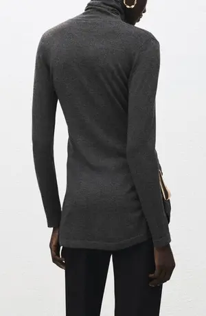 Mango Turtleneck Tunic With Brooch - Charcoal