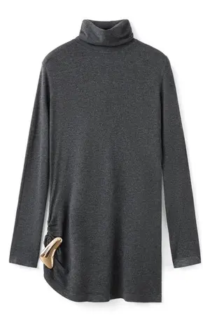 Mango Turtleneck Tunic With Brooch - Charcoal