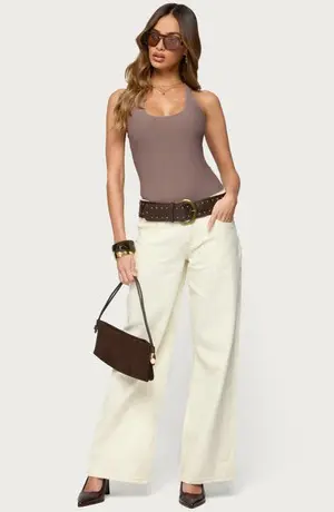 EDIKTED Roman Baggy Low Rise Wide Leg Jeans - Cream