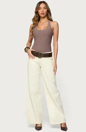 EDIKTED Roman Baggy Low Rise Wide Leg Jeans - Cream