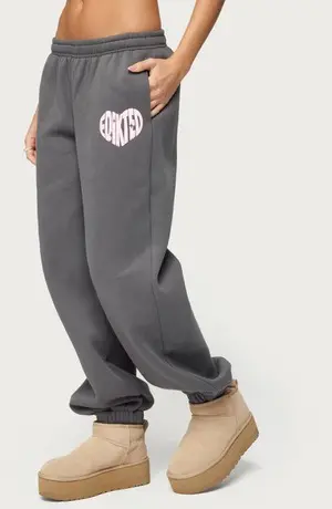 EDIKTED Fleece Logo Graphic Sweatpants - Dark-gray