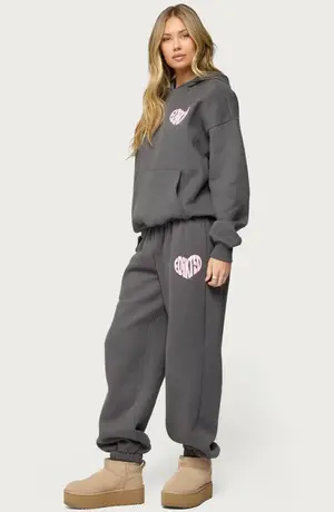 EDIKTED Fleece Logo Graphic Sweatpants - Dark-gray
