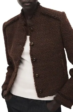 Mango Frayed Tweed Jacket - Brown