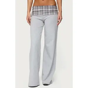 EDIKTED Plaid Fold-over Wide-leg Pants