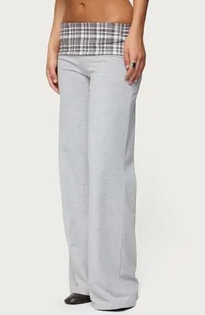 EDIKTED Plaid Fold-over Wide-leg Pants