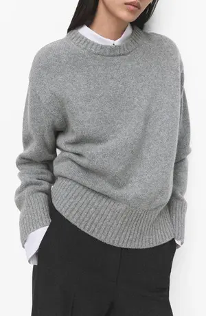Mango Wool Blend Crewneck Sweater - Medium Heather Grey