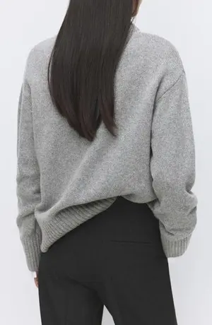 Mango Wool Blend Crewneck Sweater - Medium Heather Grey