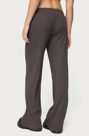 EDIKTED Cicilia Rib Drawstring Pants - Dark-gray