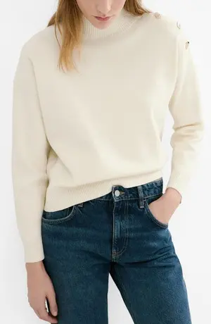 Mango Mock Neck Sweater With Shoulder Buttons - Ecru