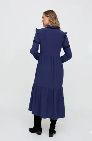RAFFYA Lulu Embroidered Maxi Dress - Navy