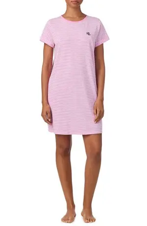 Ralph Lauren Short Sleeve Nightgown - Pink Stripe