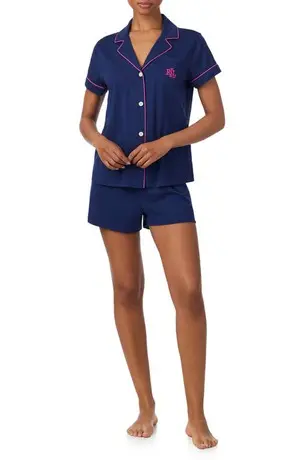 Ralph Lauren Notch Collar Boxer Short Pajamas - Navy