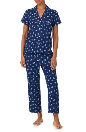 Ralph Lauren Notch Collar Long Pajamas - Navy Print