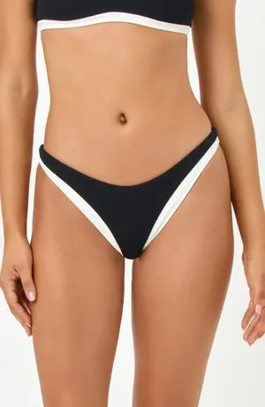 L*Space Alex Stripe Full Coverage Swim Bottoms - Black/cream