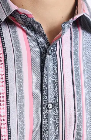 Robert Graham Bramshaw Mixed Stripe Stretch Cotton Button-up Shirt - Pink Multi