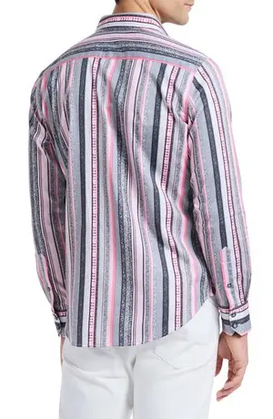 Robert Graham Bramshaw Mixed Stripe Stretch Cotton Button-up Shirt - Pink Multi