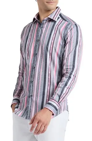 Robert Graham Bramshaw Mixed Stripe Stretch Cotton Button-up Shirt - Pink Multi