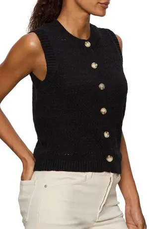 Sanctuary Cotton Pointelle Sleeveless Sweater - Black