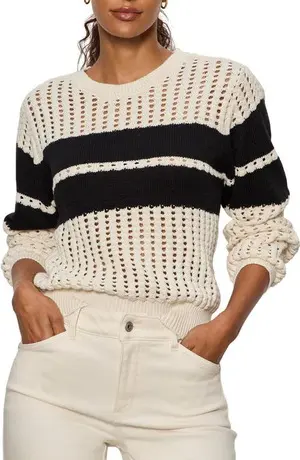 Sanctuary Open Stitch Cotton Crewneck Sweater - Collagen White/black
