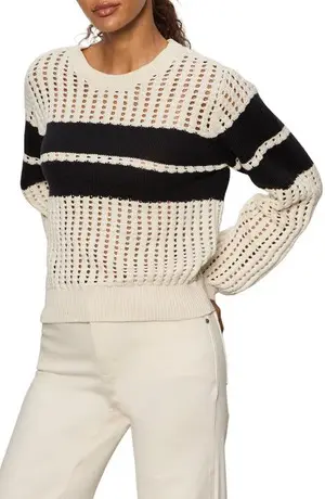 Sanctuary Open Stitch Cotton Crewneck Sweater - Collagen White/black
