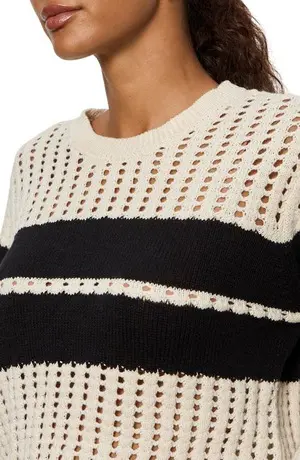 Sanctuary Open Stitch Cotton Crewneck Sweater - Collagen White/black