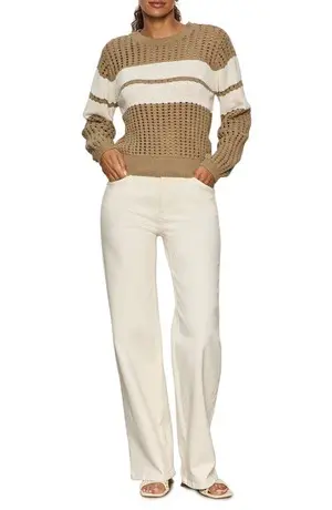 Sanctuary Open Stitch Cotton Crewneck Sweater - Covert Green