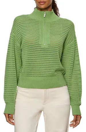 Sanctuary Open Stitch Half-zip Cotton-blend Sweater - Detox Green