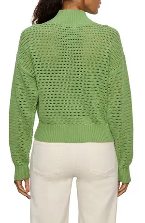 Sanctuary Open Stitch Half-zip Cotton-blend Sweater - Detox Green