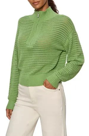 Sanctuary Open Stitch Half-zip Cotton-blend Sweater - Detox Green