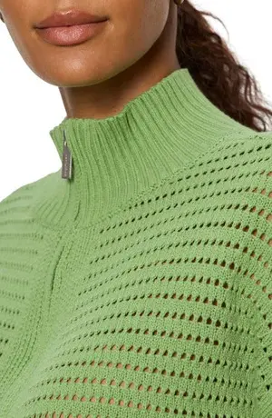Sanctuary Open Stitch Half-zip Cotton-blend Sweater - Detox Green