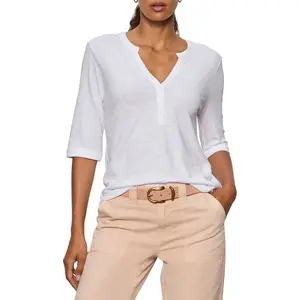 Sanctuary Rolled Sleeve V-Neck T-Shirt White