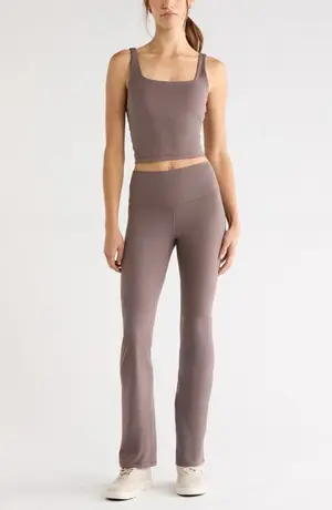Zella Bootcut Ribbed Pants - Grey Plum