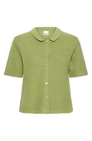 ICHI Textured Cotton Snap-up Polo Sweater