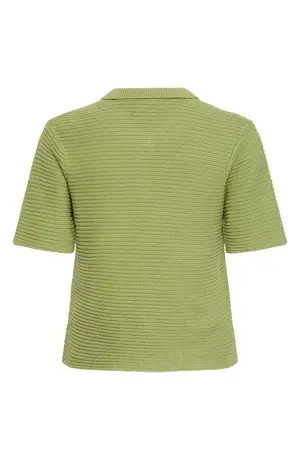 ICHI Textured Cotton Snap-up Polo Sweater