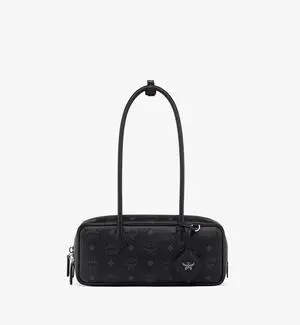 Mcm Shoulder Bag In Visetos Monogram Canvas With Leather Trim - Black