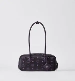 Mcm Shoulder Bag In Visetos Monogram Canvas With Leather Trim - Deep Purple
